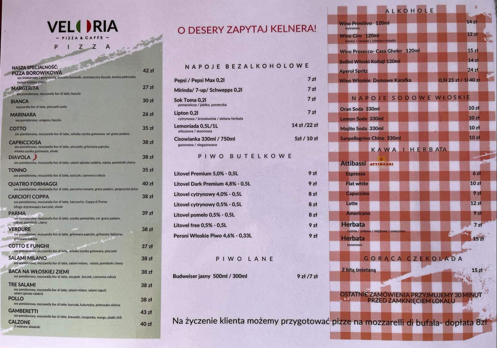 Menu – Veloria – Pizza & Caffe